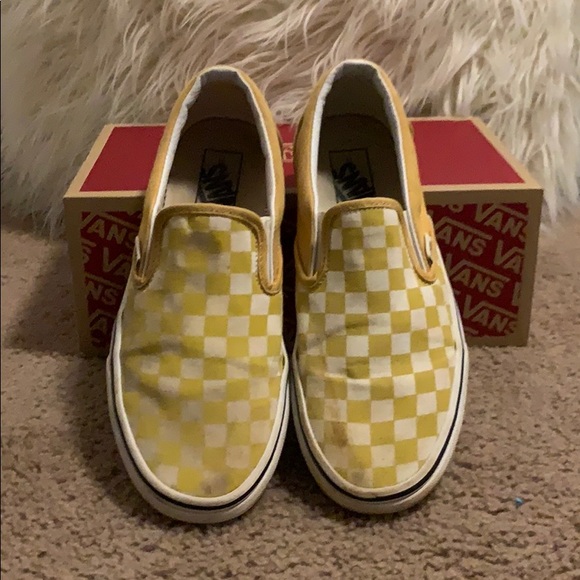 Vans | Shoes | Yellow And White Checkered Low Top Vans | Poshmark